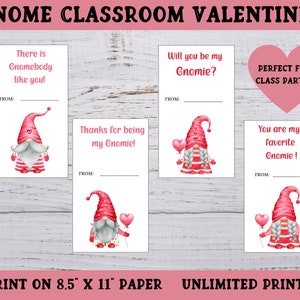 Printable Gnome Valentine Cards, Printable Valentines for Kids, Gnome ...