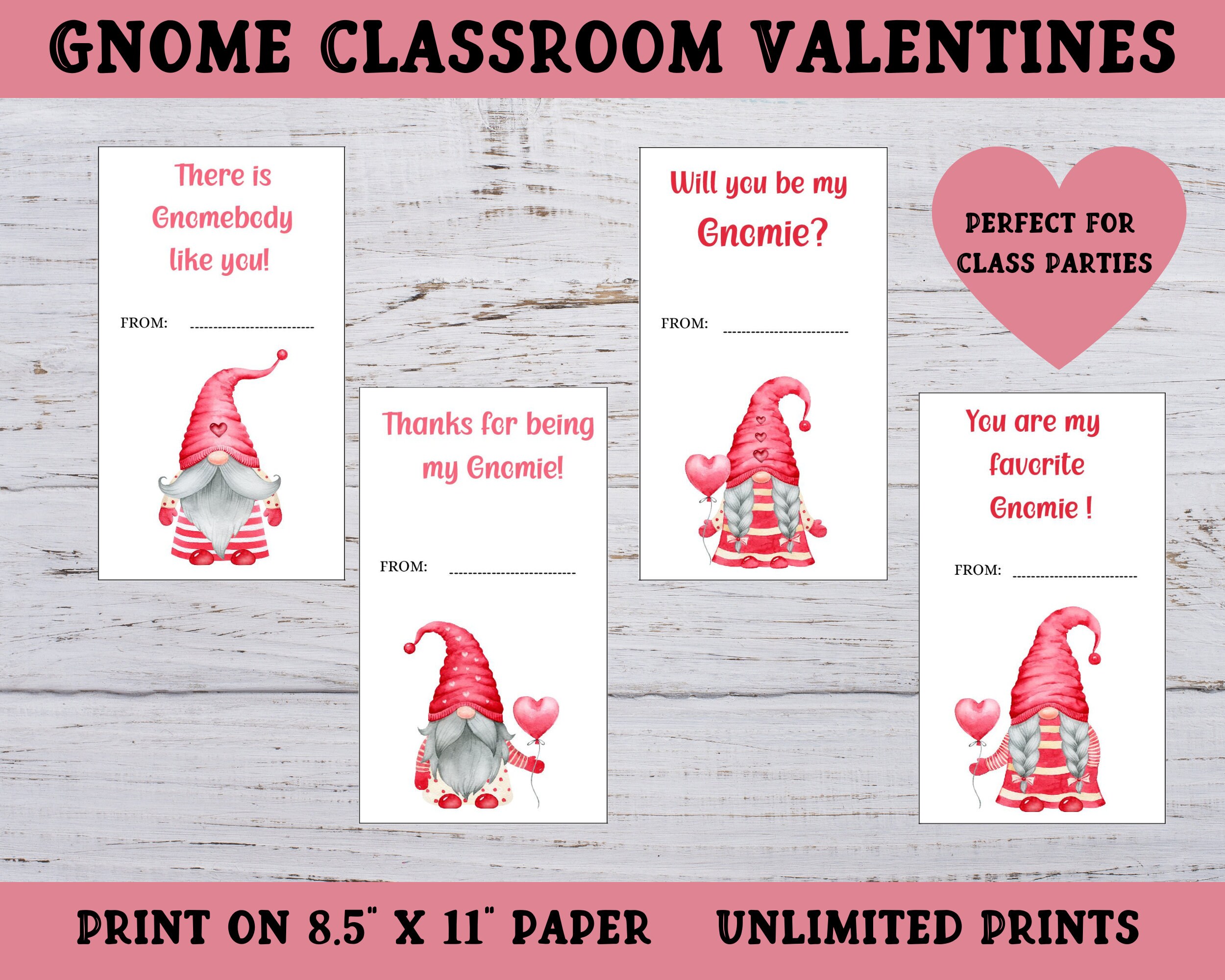 Printable Gnome Valentine Cards, Printable Valentines for Kids, Gnome ...