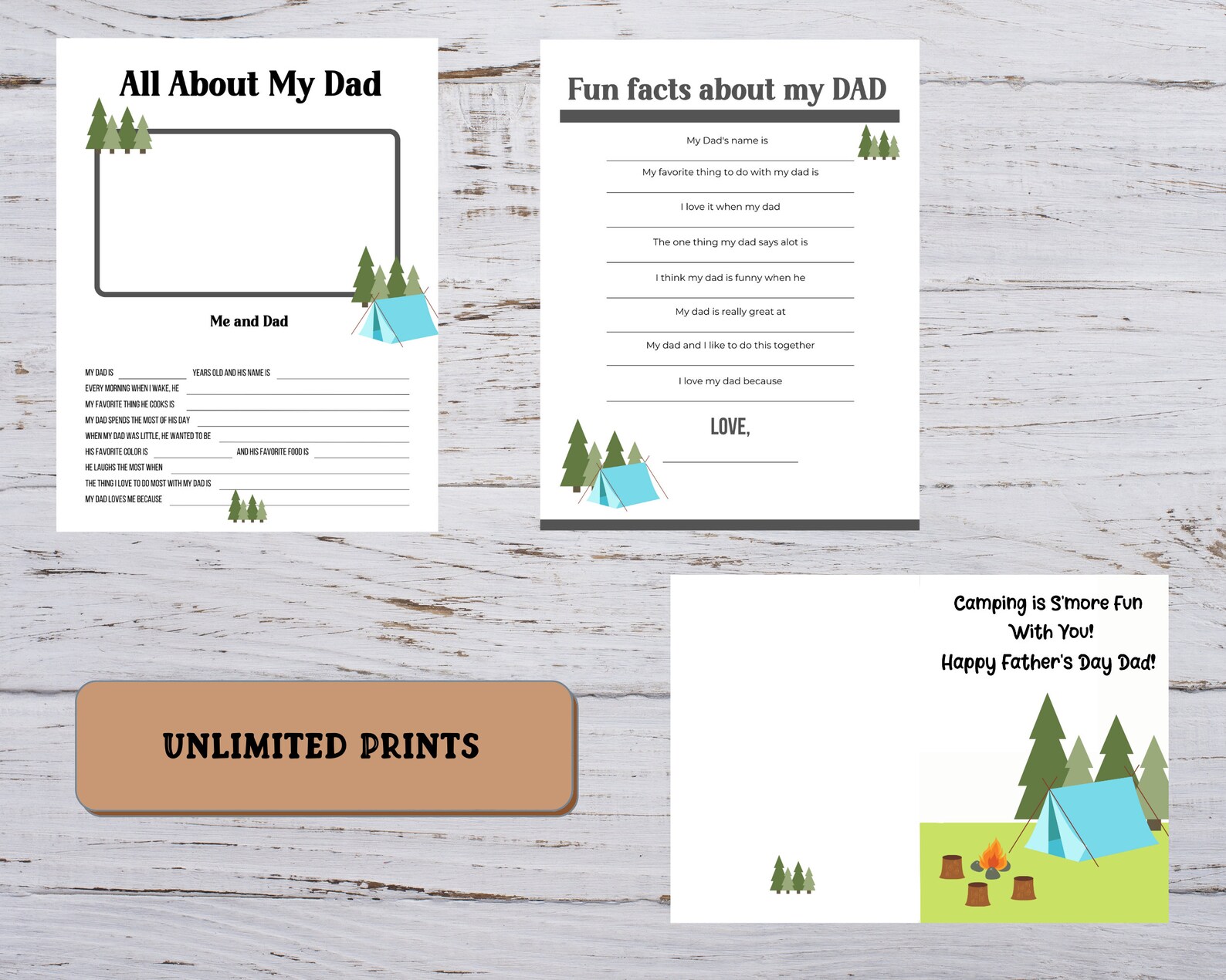 Father's Day Printable Card and Questionnaire Bundle, Instant Download ...