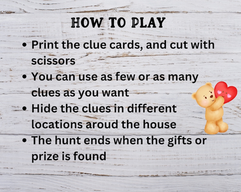 Valentine's Day Treasure Hunt Clues, Indoor Scavenger Hunt for Kids ...