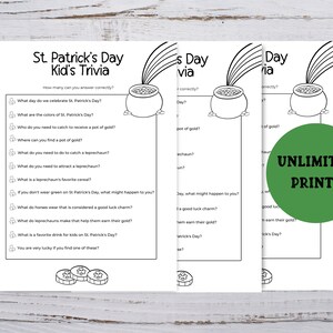 St. Patrick's Day Trivia Game for Kids, Printable Game for Kids, St ...