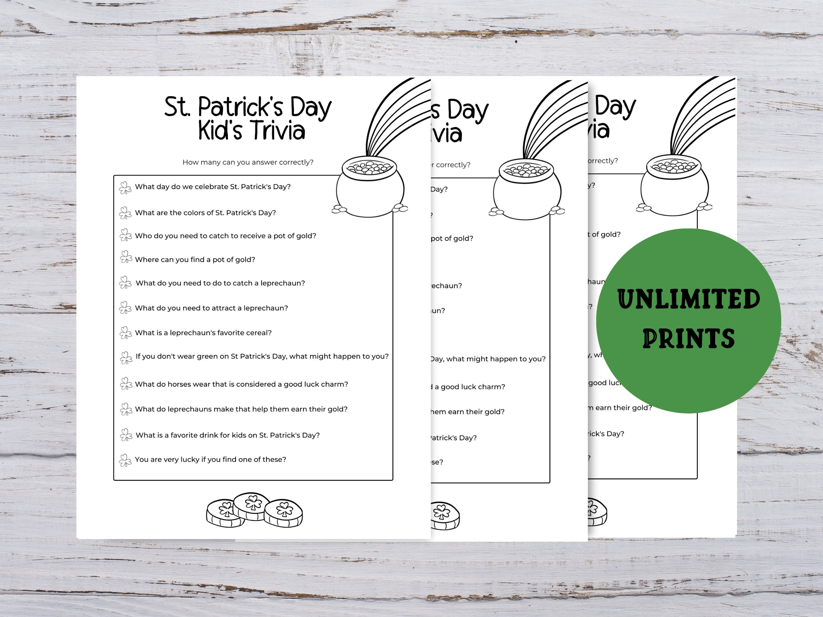St. Patrick's Day Trivia Game for Kids, Printable Game for Kids, St ...