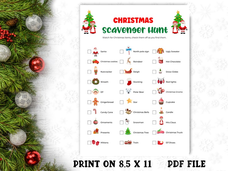 Christmas Scavenger Hunt for Kids, Treasure Hunt Printable Game ...