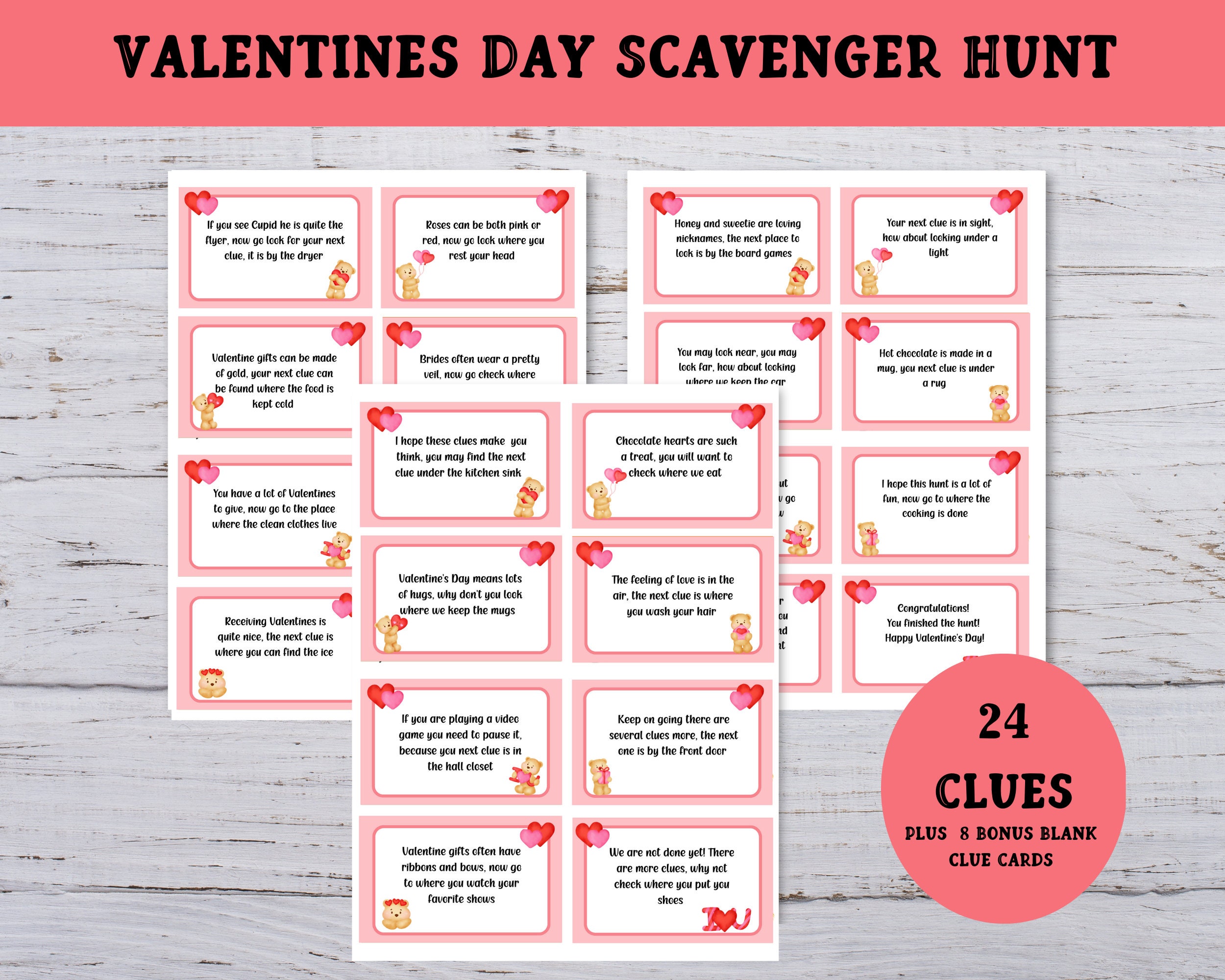 Valentine's Day Treasure Hunt Clues, Indoor Scavenger Hunt for Kids ...