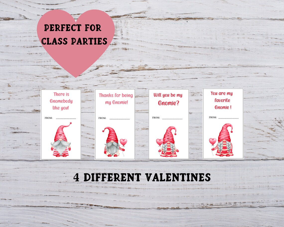 Printable Gnome Valentine Cards, Printable Valentines for Kids, Gnome ...