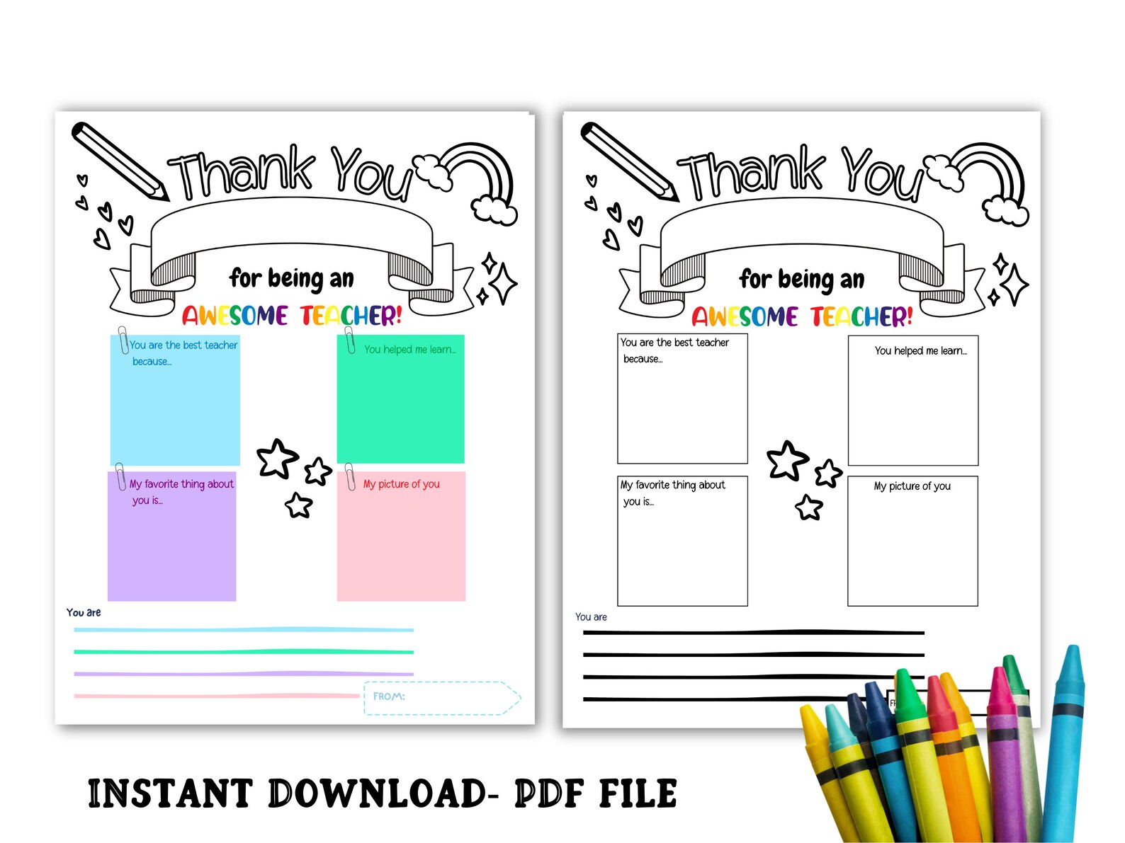 Teacher Appreciation Thank You Printable, Thank You Teacher Gift, All ...