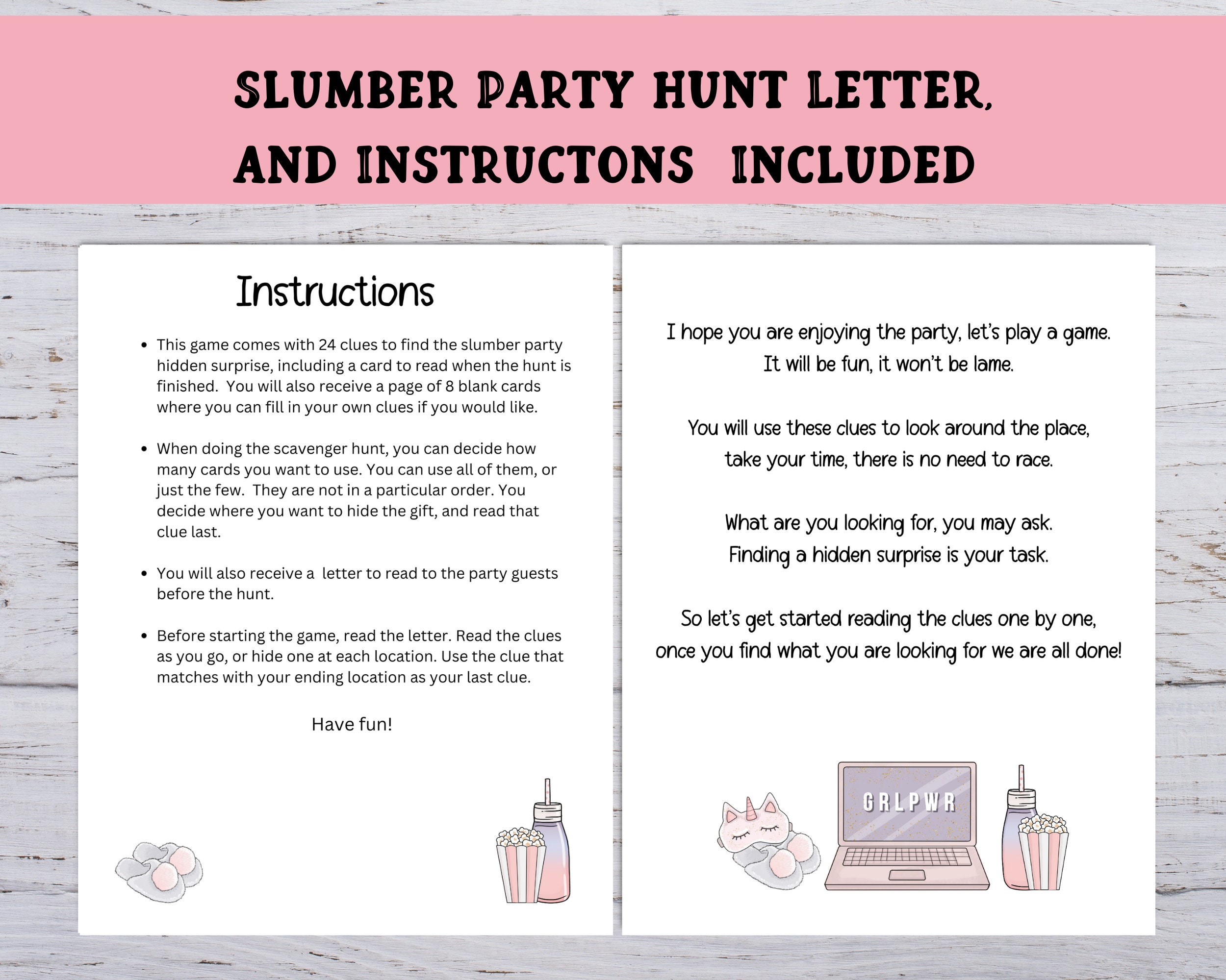 Slumber Party Treasure Hunt, Party Scavenger Hunt Game for Girls ...