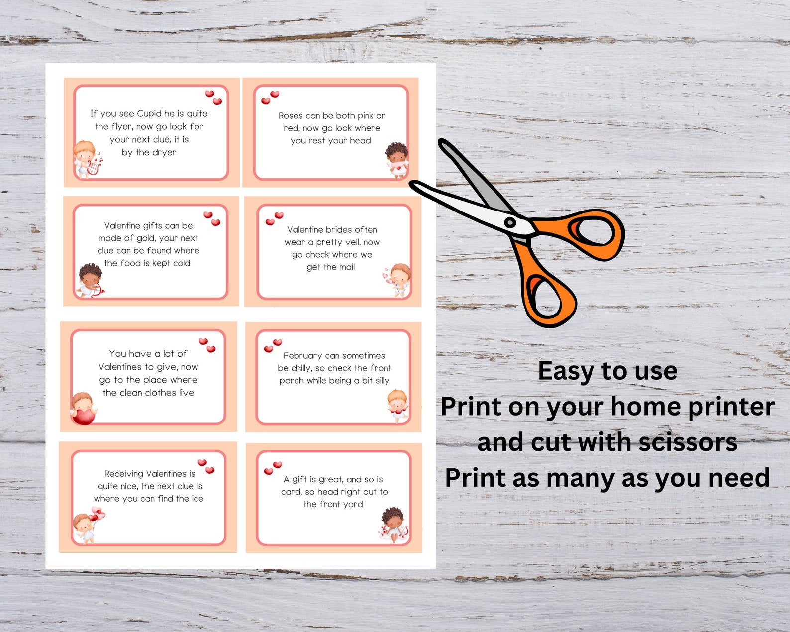 Valentines Day Scavenger Hunt Game, Indoor Treasure Hunt Clues ...