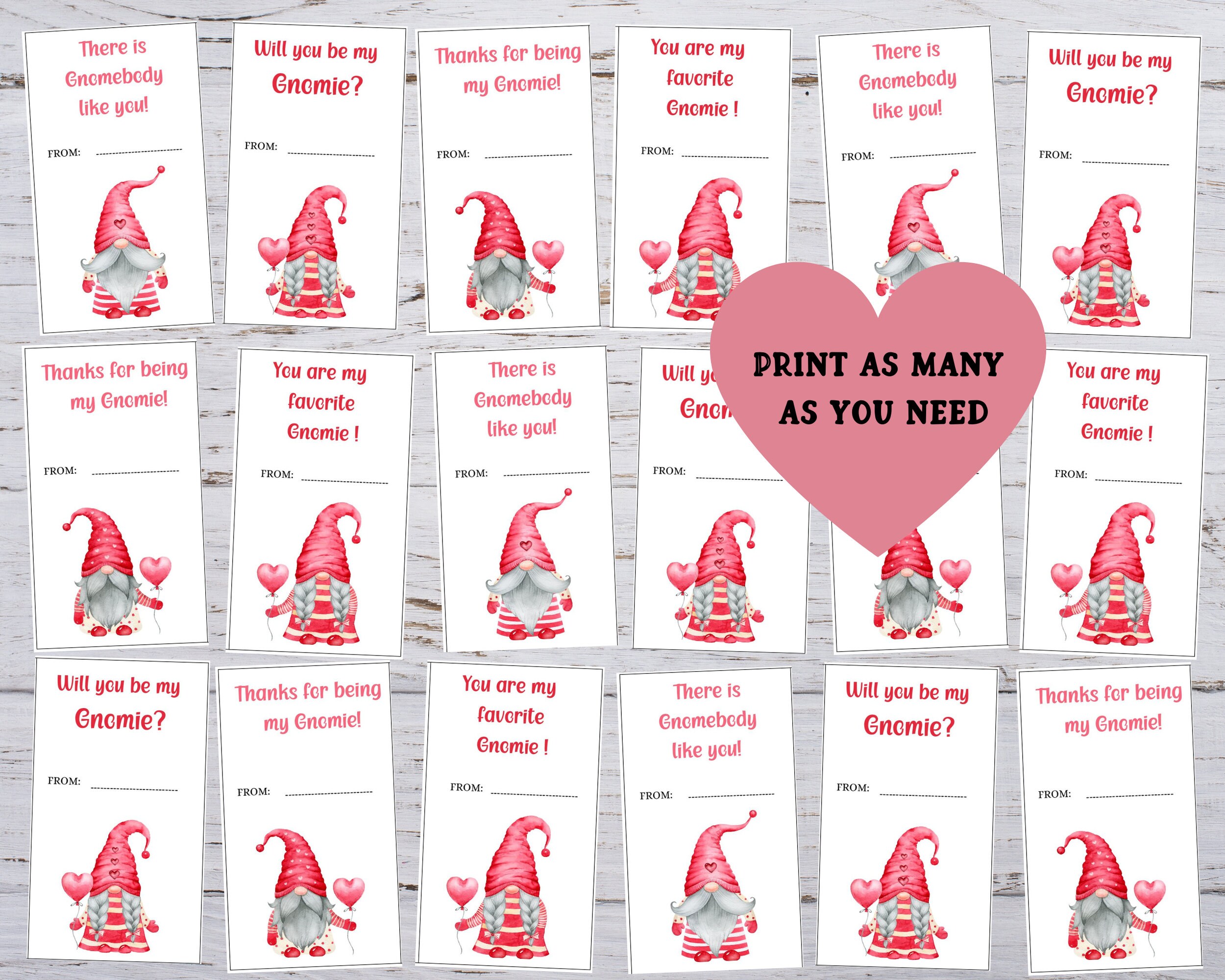Printable Gnome Valentine Cards, Printable Valentines for Kids, Gnome ...