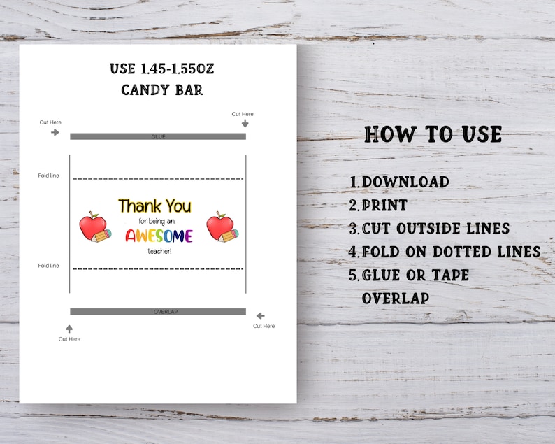 Teacher Appreciation Gift, Printable Candy Bar Wrappers, Thank You Gift ...