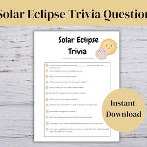 Solar Eclipse Trivia Questions, Kids Solar Eclipse Activity, Printable ...