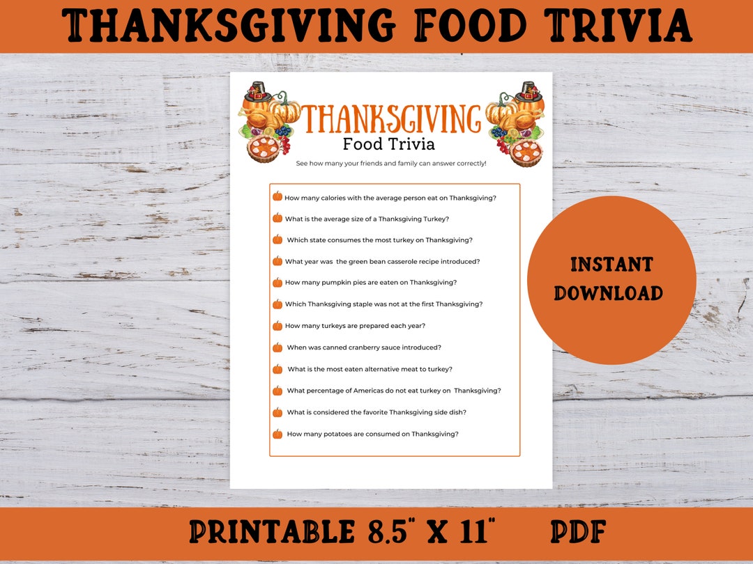 Thanksgiving Food Trivia Game, Thanksgiving Party Trivia Game ...