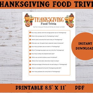 Thanksgiving Food Trivia Game, Thanksgiving Party Trivia Game ...