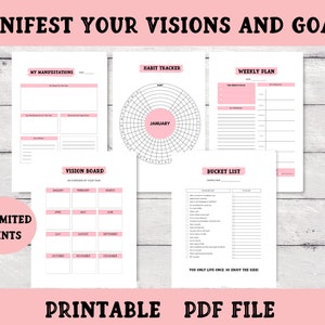 Vision and Goal Planner, Printable Manifestation Journal, Habit Tracker ...