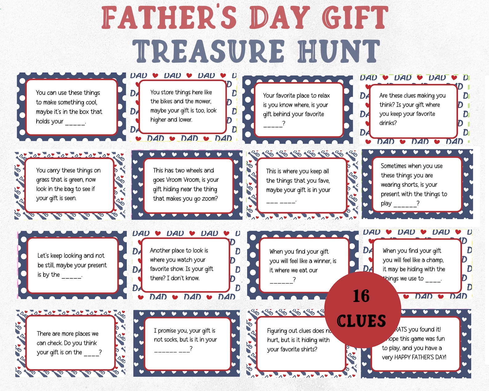 Father's Day Gift Treasure Hunt, Printable Father's Day Game, Indoor ...