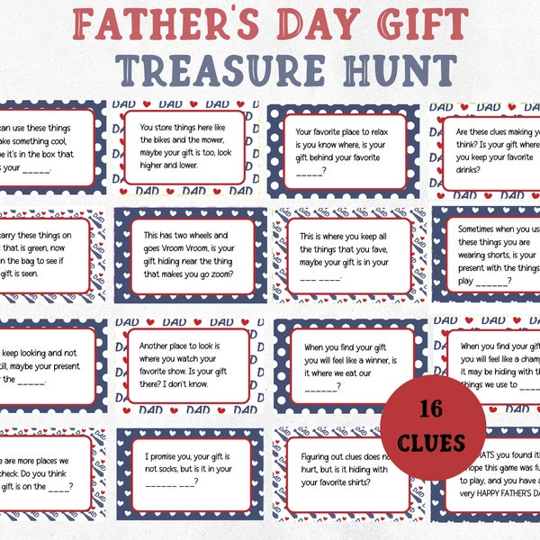 Father's Day Gift Treasure Hunt, Printable Father's Day Game, Indoor ...