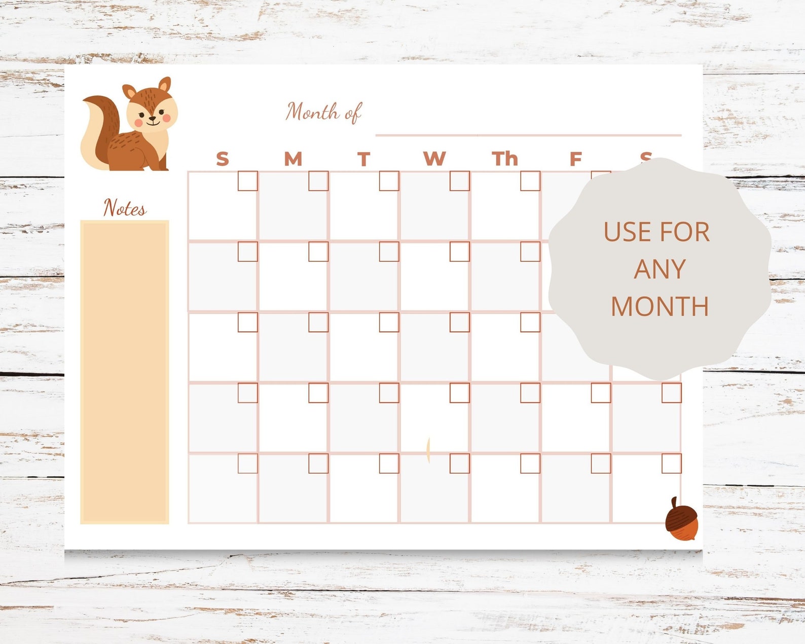 Printable Fall Squirrel Calendar Page, Fall Printables, Fall Printable ...