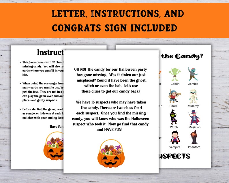 Halloween Candy Treasure Hunt, Printable Party Game for Kids, Family ...