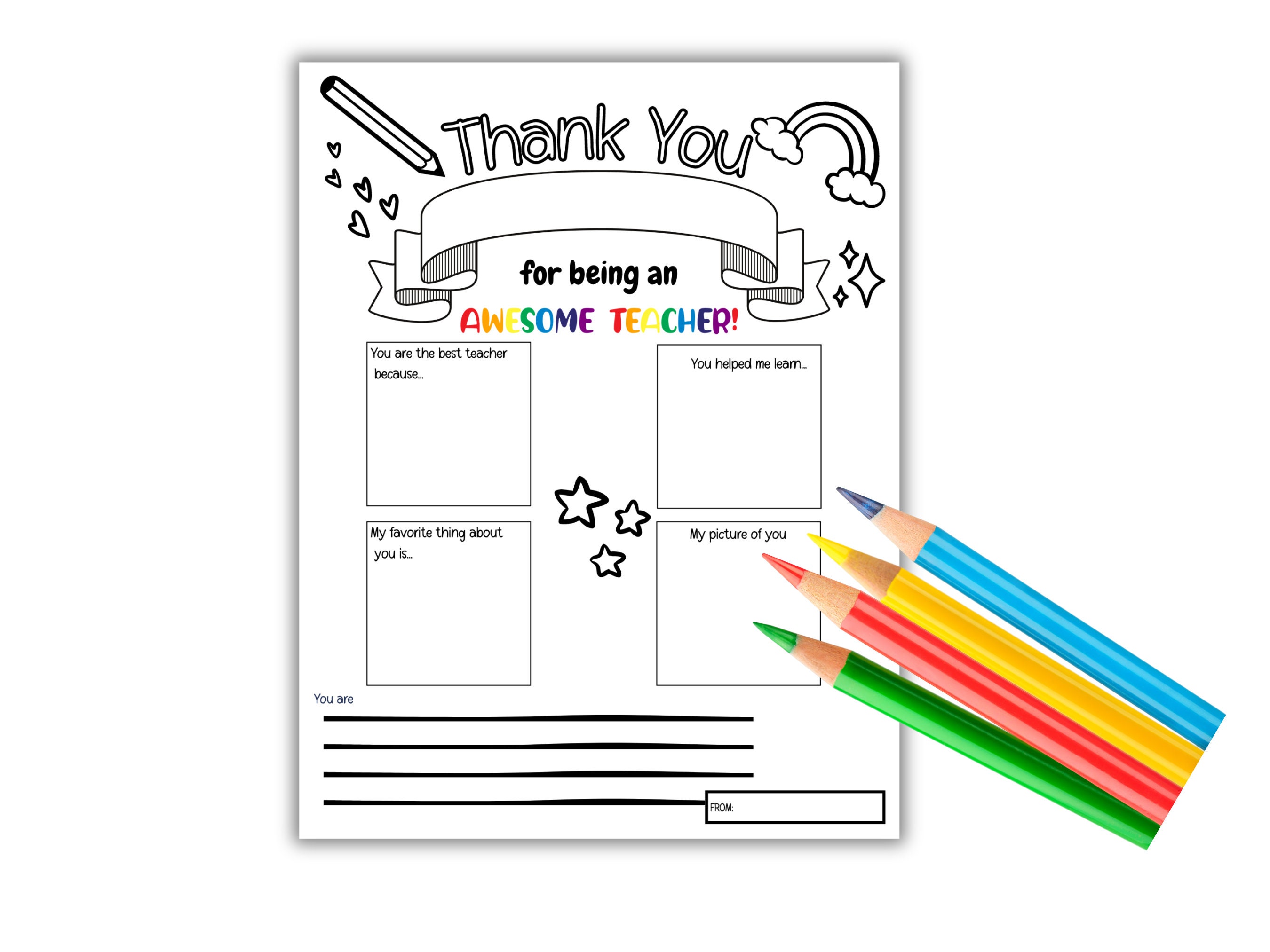Teacher Appreciation Thank You Printable, Thank You Teacher Gift, All ...