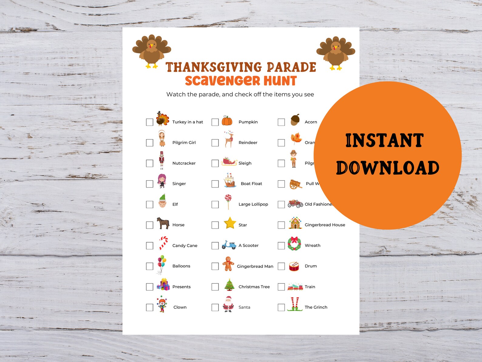Thanksgiving Parade Scavenger Hunt Game, Printable Thanksgiving ...