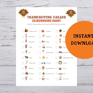 Thanksgiving Parade Scavenger Hunt Game, Printable Thanksgiving ...