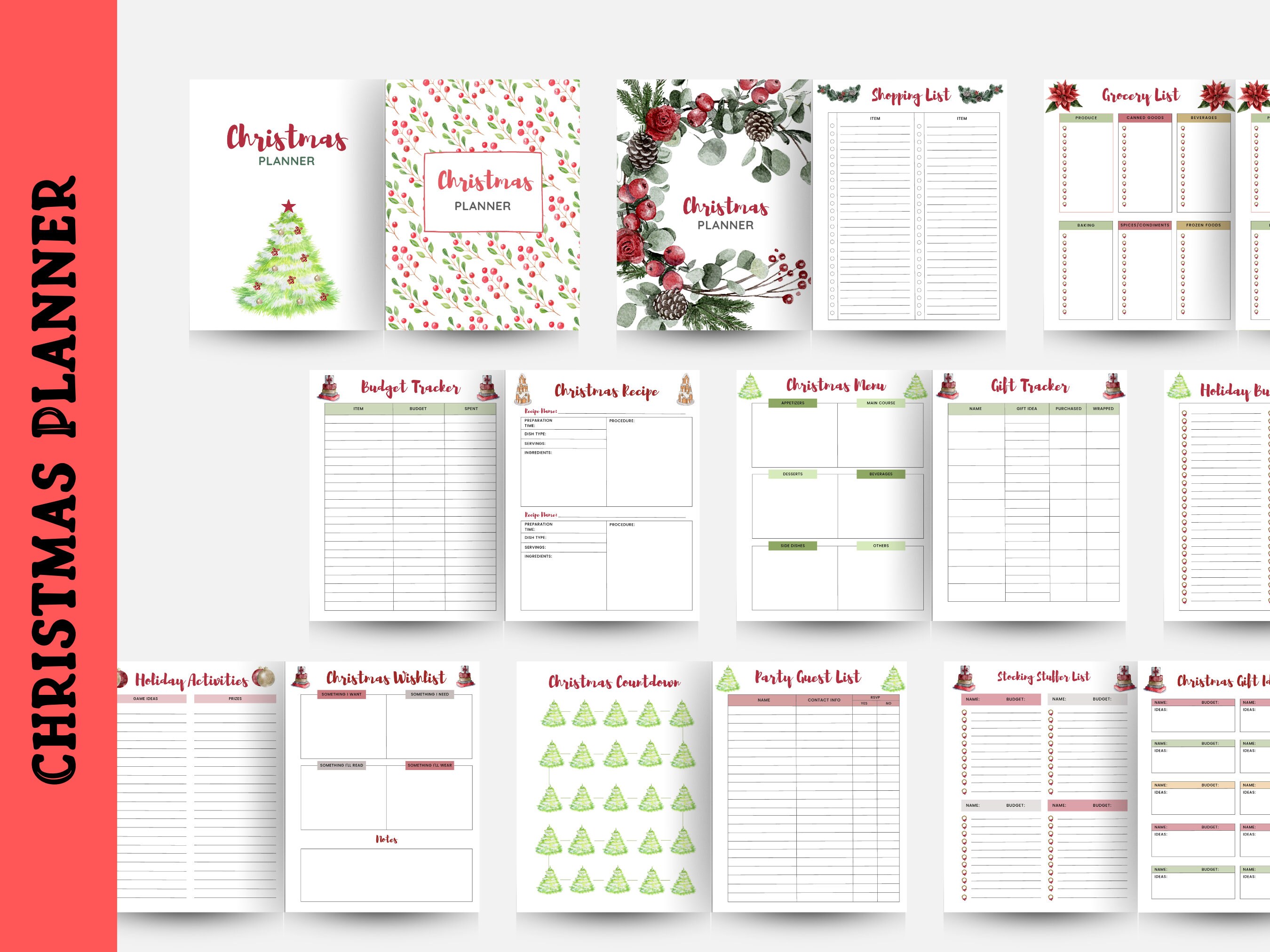 Printable Christmas Planner, Holiday Organizer, Fillable Planner Pages ...