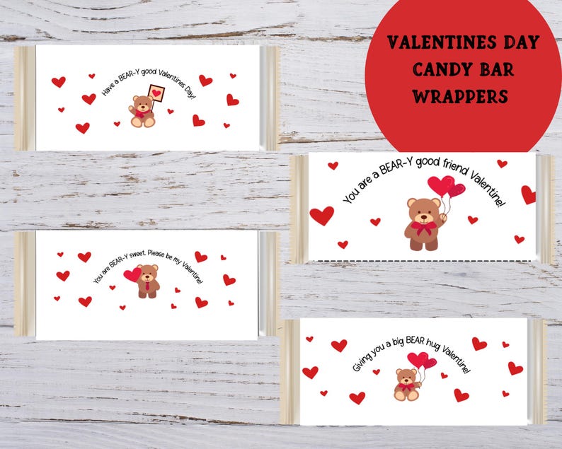 Valentines Day Candy Bar Wrappers, Class Party Valentine Wrappers ...
