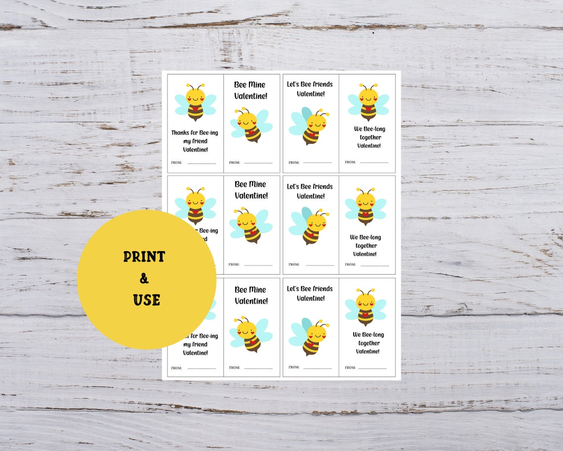 Printable Bee Classroom Valentine's Day Cards | Etsy