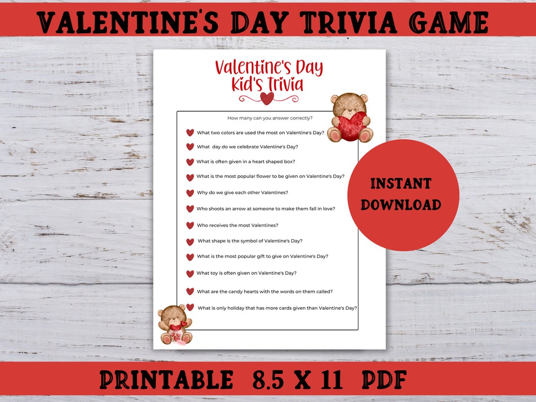 Valentine's Day Trivia Game for Kids, Printable Valentine Game, Trivia ...