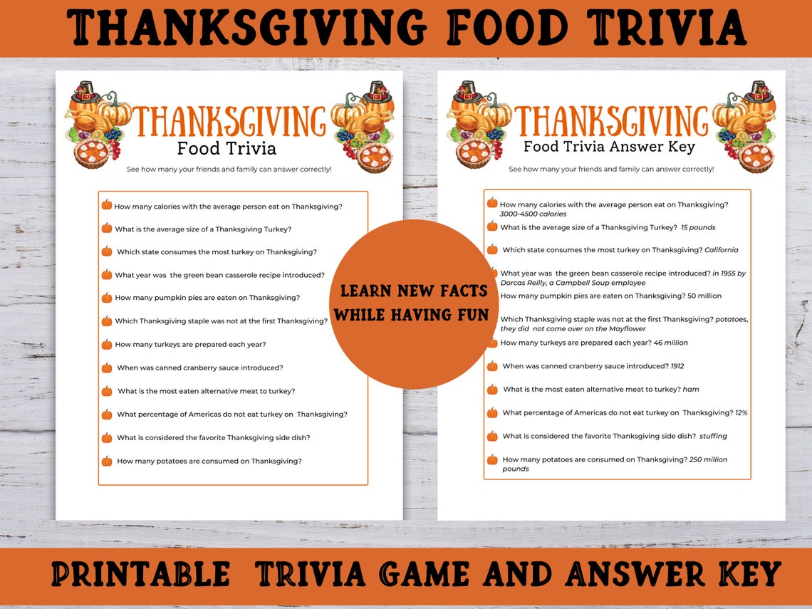 Thanksgiving Food Trivia Game, Thanksgiving Party Trivia Game ...