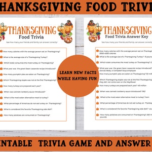 Thanksgiving Food Trivia Game, Thanksgiving Party Trivia Game ...