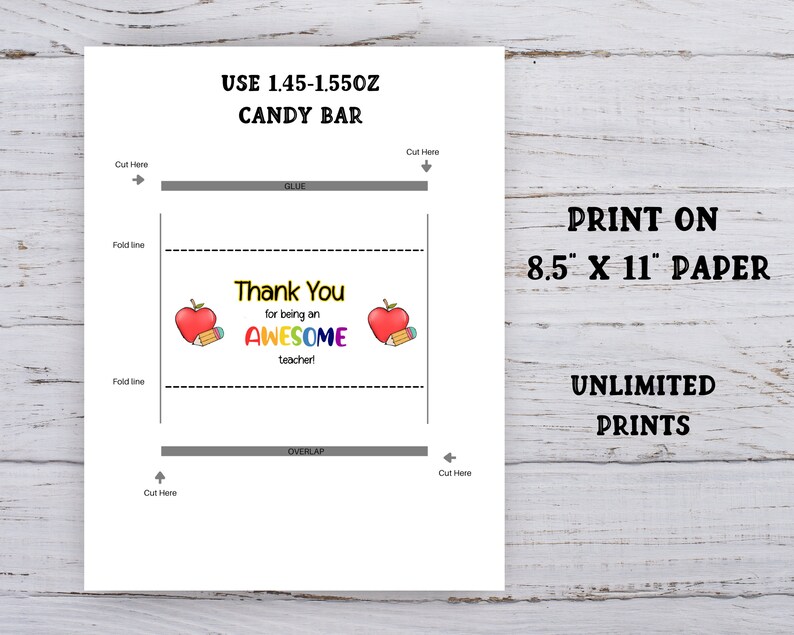 Teacher Appreciation Gift, Printable Candy Bar Wrappers, Thank You Gift ...