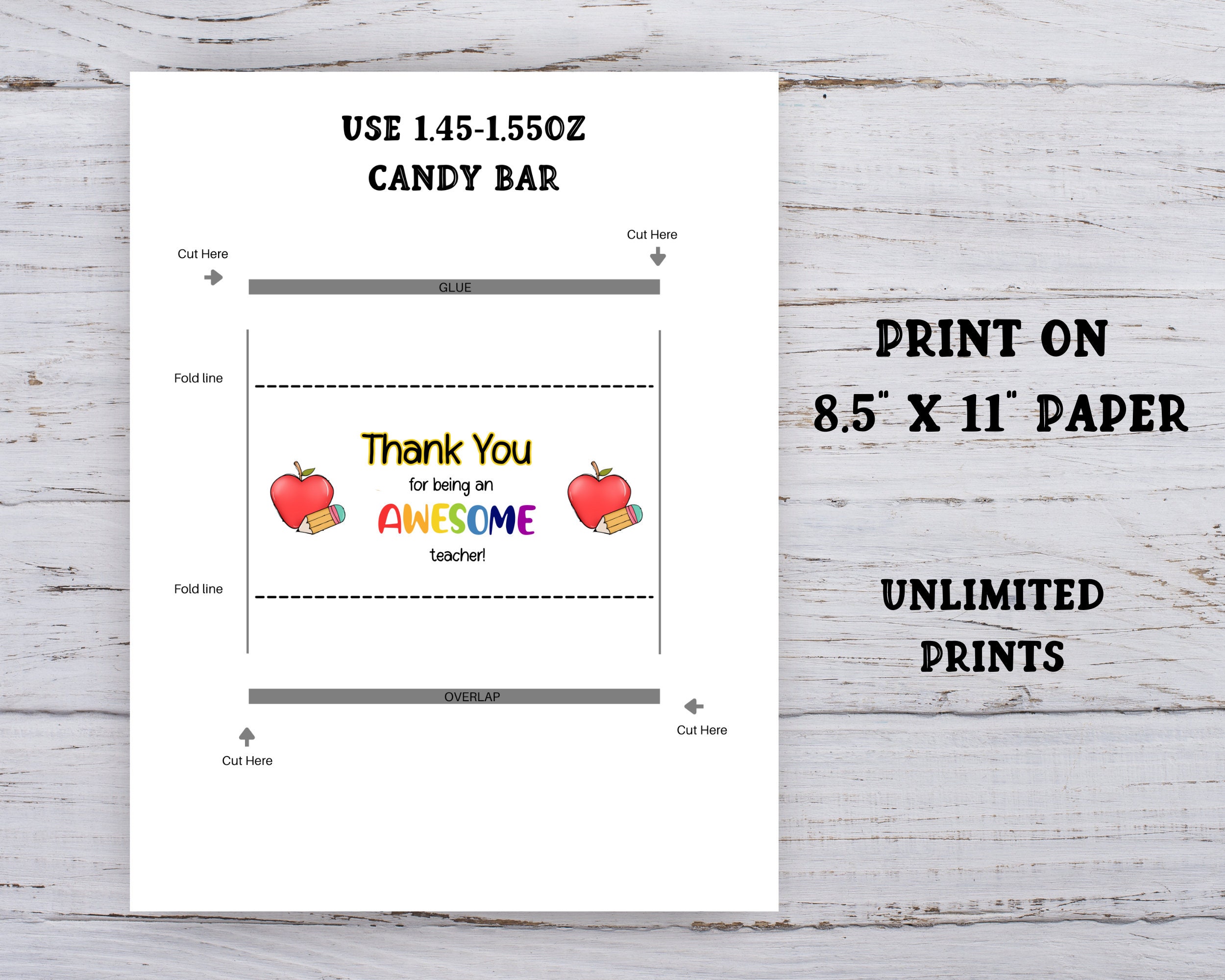 Teacher Appreciation Gift, Printable Candy Bar Wrappers, Thank You Gift ...
