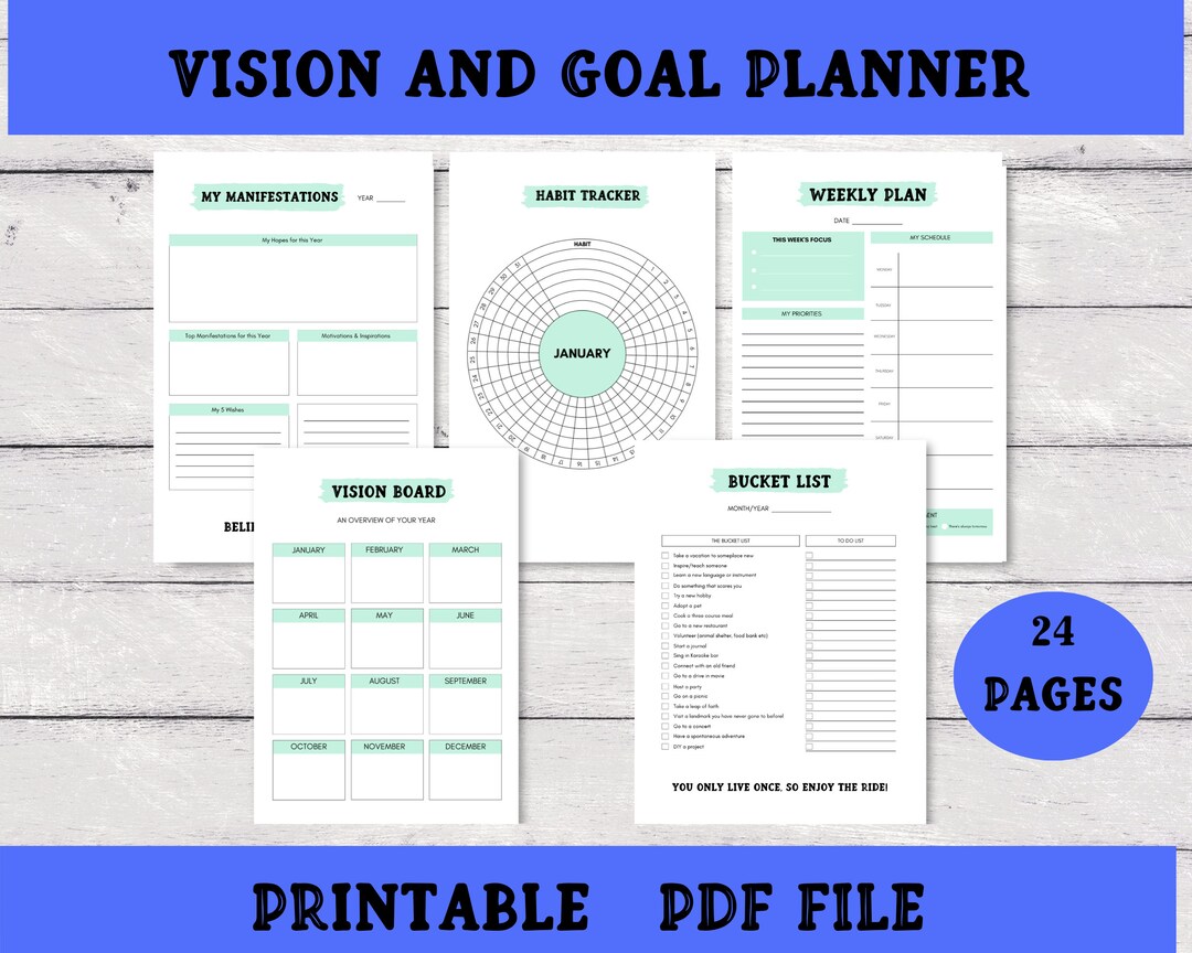 Vision and Goal Printable Planner, Manifestation Journal, Daily Goal ...