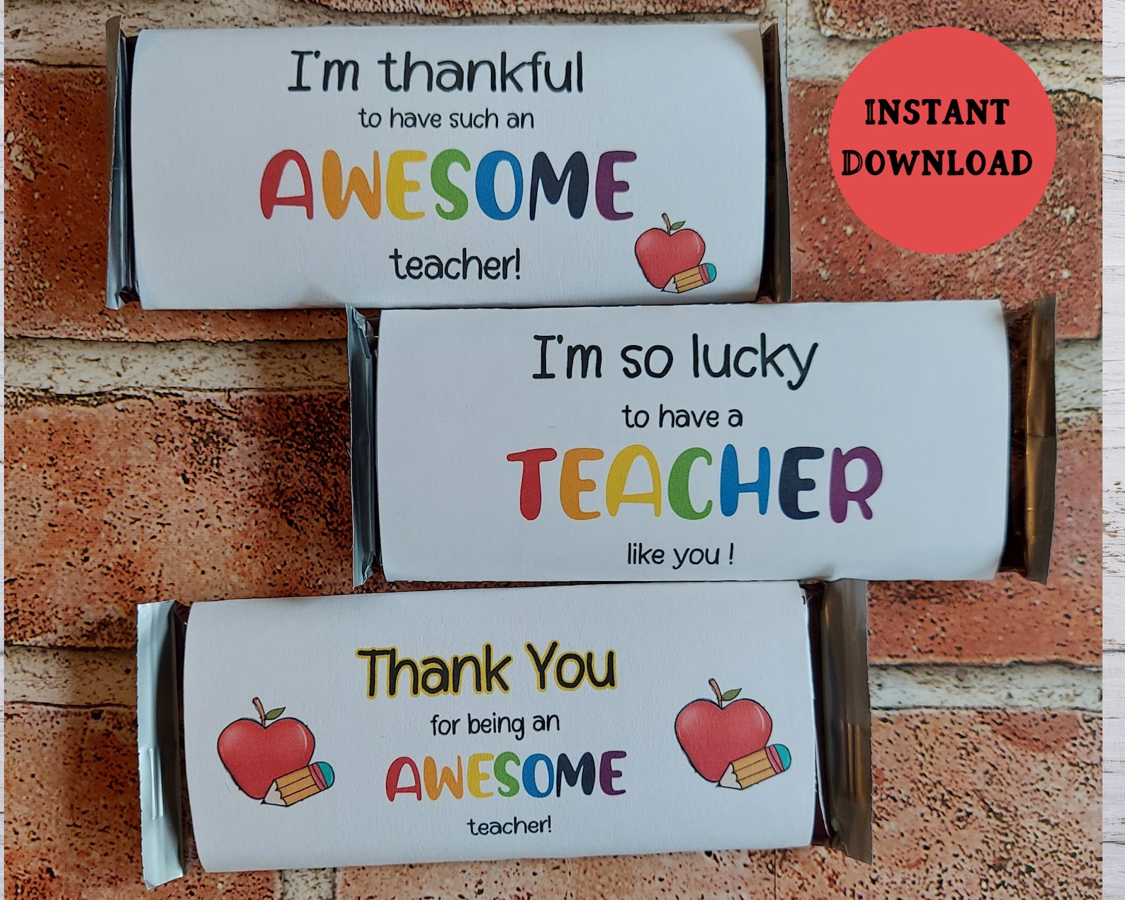 Teacher Appreciation Gift, Printable Candy Bar Wrappers, Thank You Gift ...