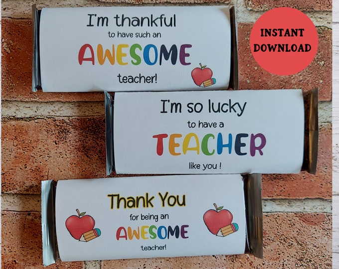 PRINTABLE Thank You Teacher Appreciation Candy Bar Wrappers Instant ...