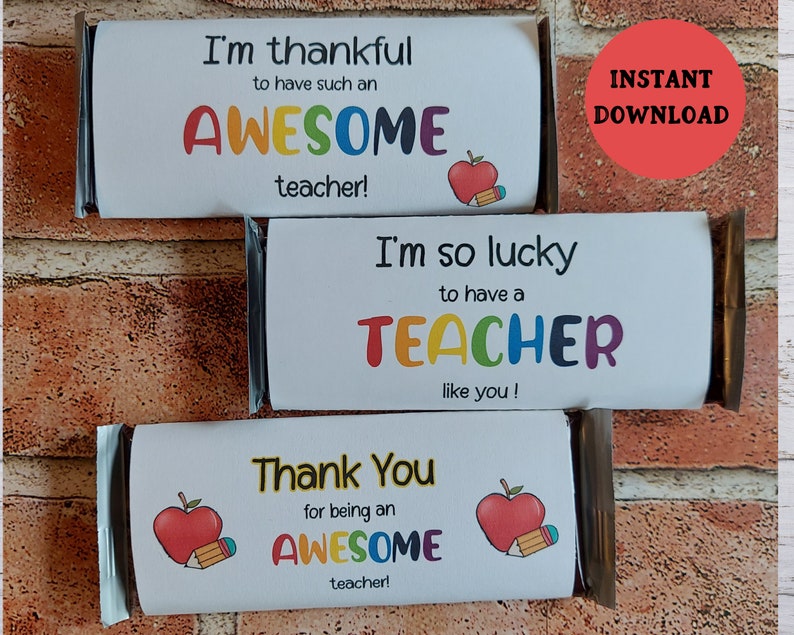 Teacher Appreciation Gift, Printable Candy Bar Wrappers, Thank You Gift ...