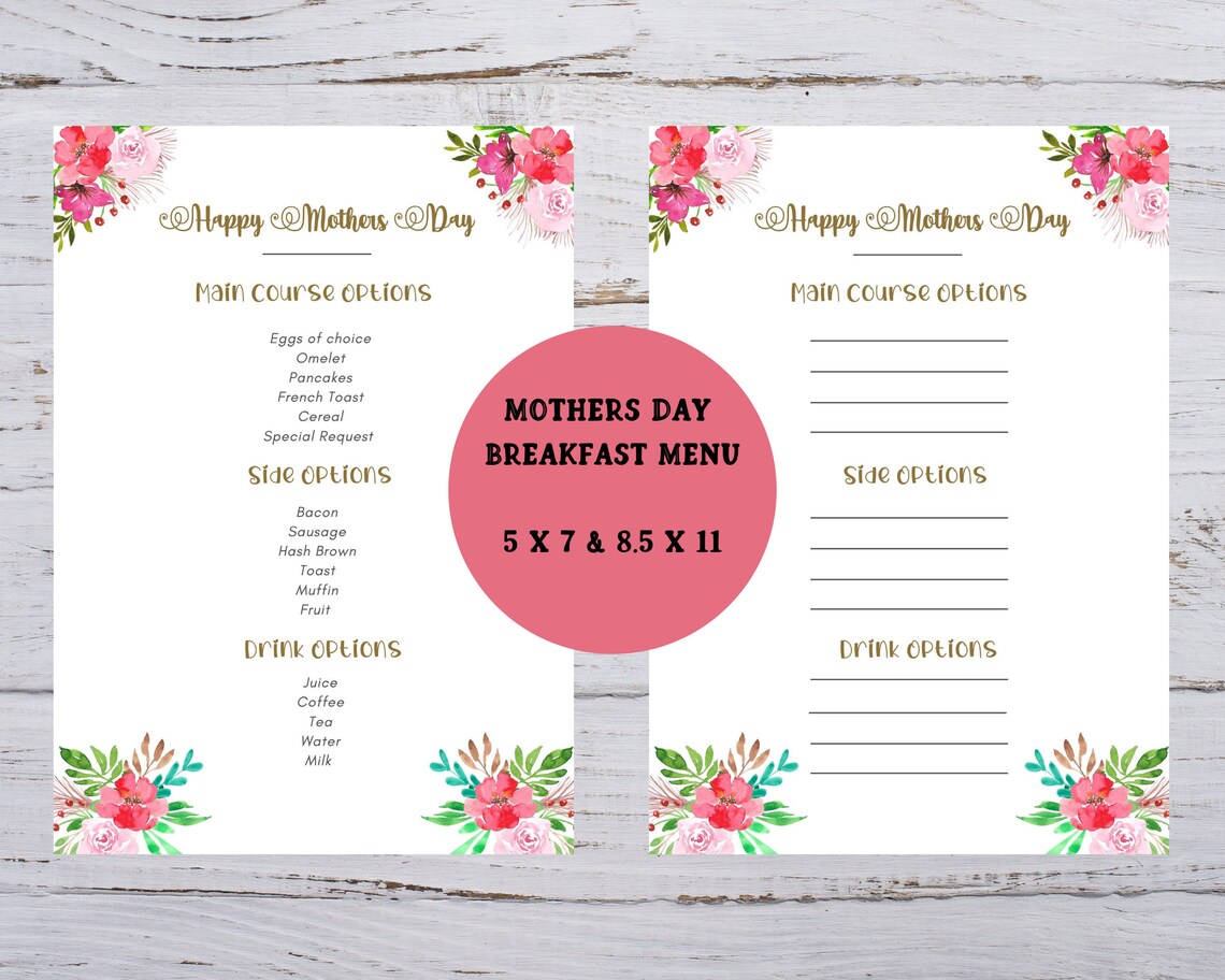 Mothers Day Printable Menu, Mothers Day Breakfast Menu, Printable Menu ...