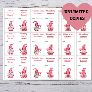 Printable Gnome Valentine Cards, Printable Valentines for Kids, Gnome ...