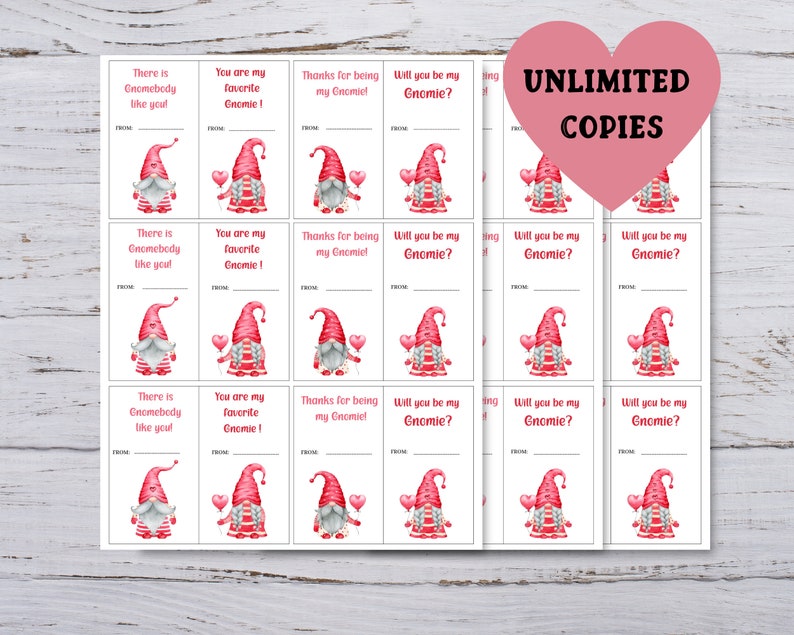 Printable Gnome Valentine Cards, Printable Valentines for Kids, Gnome ...
