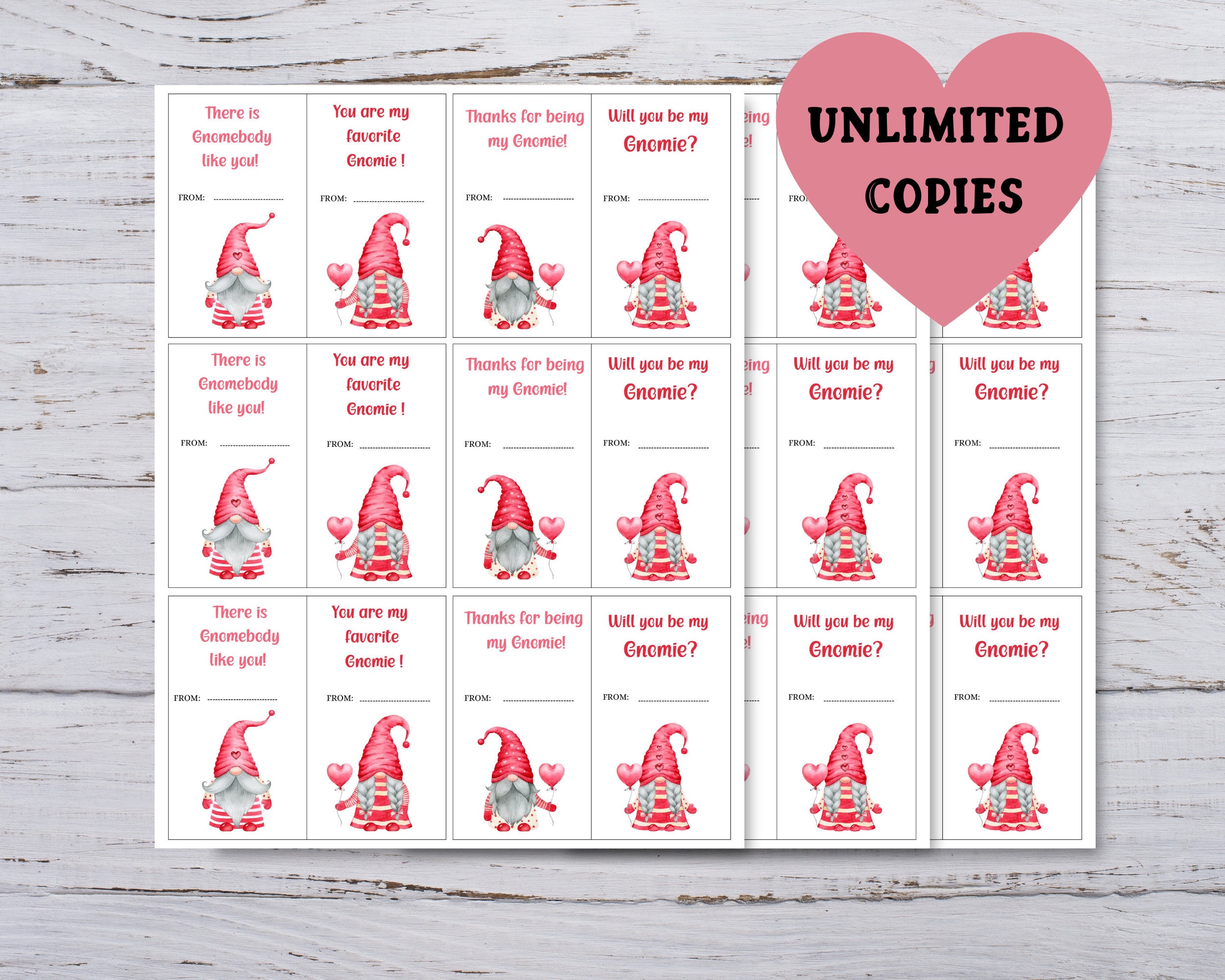 Printable Gnome Valentine Cards, Printable Valentines for Kids, Gnome ...