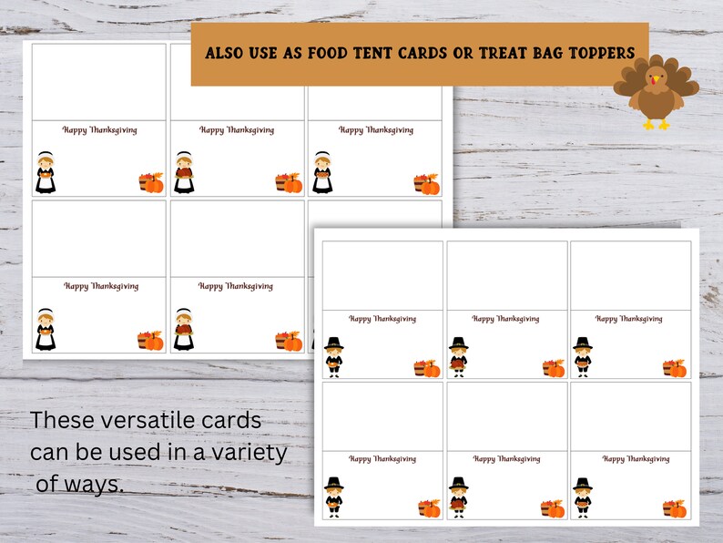 Printable Thanksgiving Place Setting Cards, Thanksgiving Pilgrim Food ...