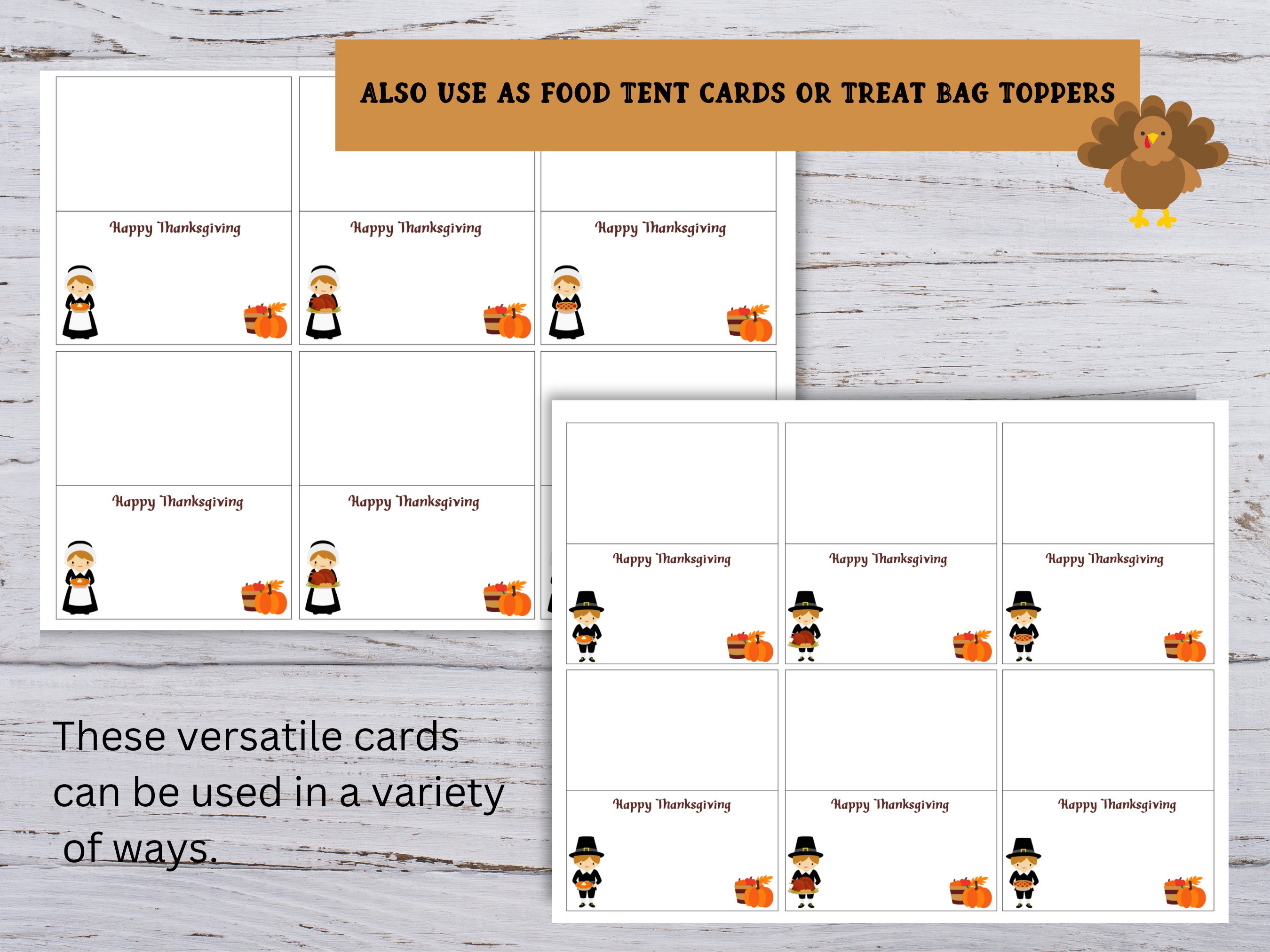 Printable Thanksgiving Place Setting Cards, Thanksgiving Pilgrim Food ...