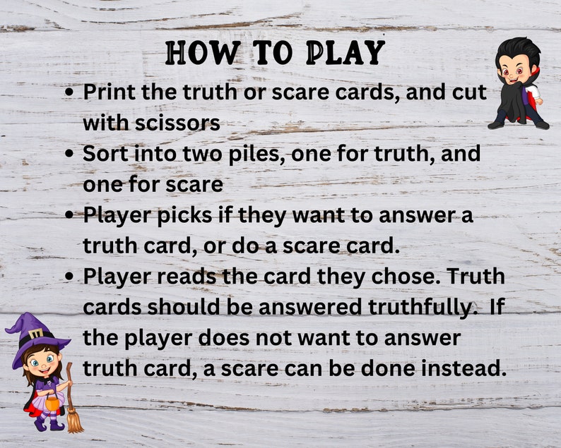 Truth or Scare Game for Kids, Printable Halloween Party Game, Tween ...