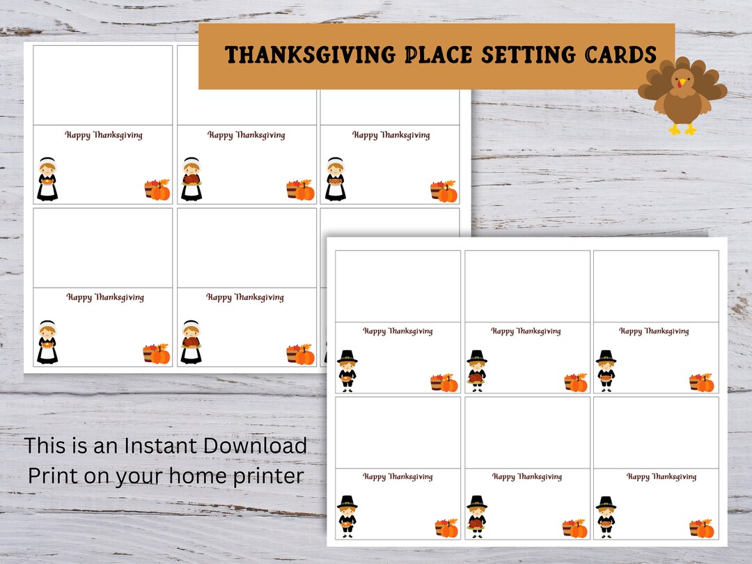 Printable Thanksgiving Place Setting Cards, Thanksgiving Pilgrim Food ...