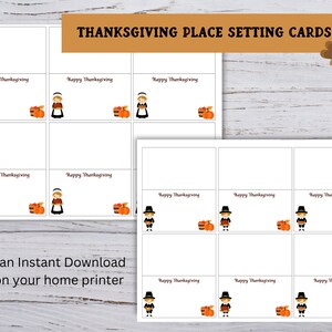 Printable Thanksgiving Place Setting Cards, Thanksgiving Pilgrim Food ...