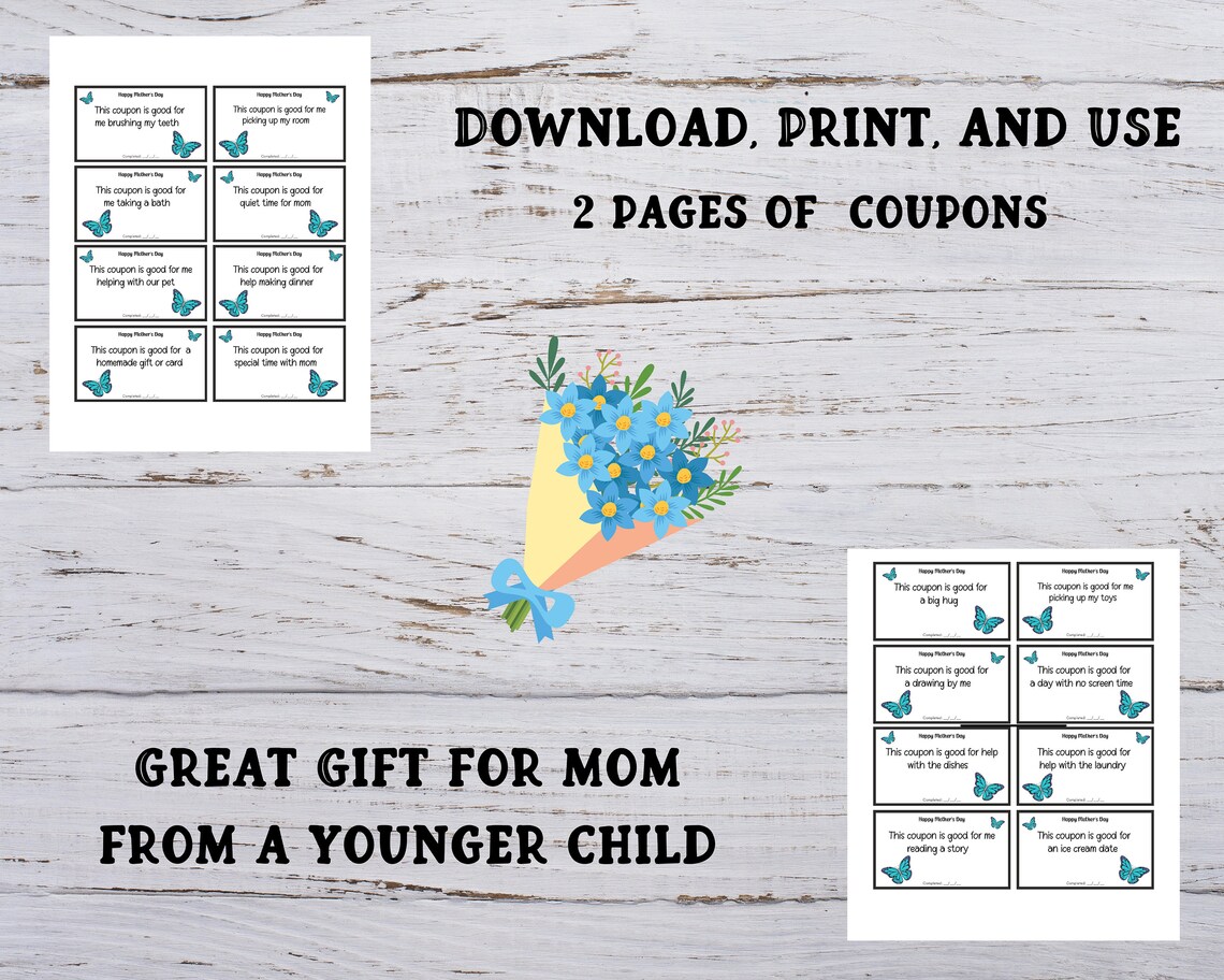 Printable Mother's Day Coupons, Mother's Day Gift, Gift Coupons for Mom ...