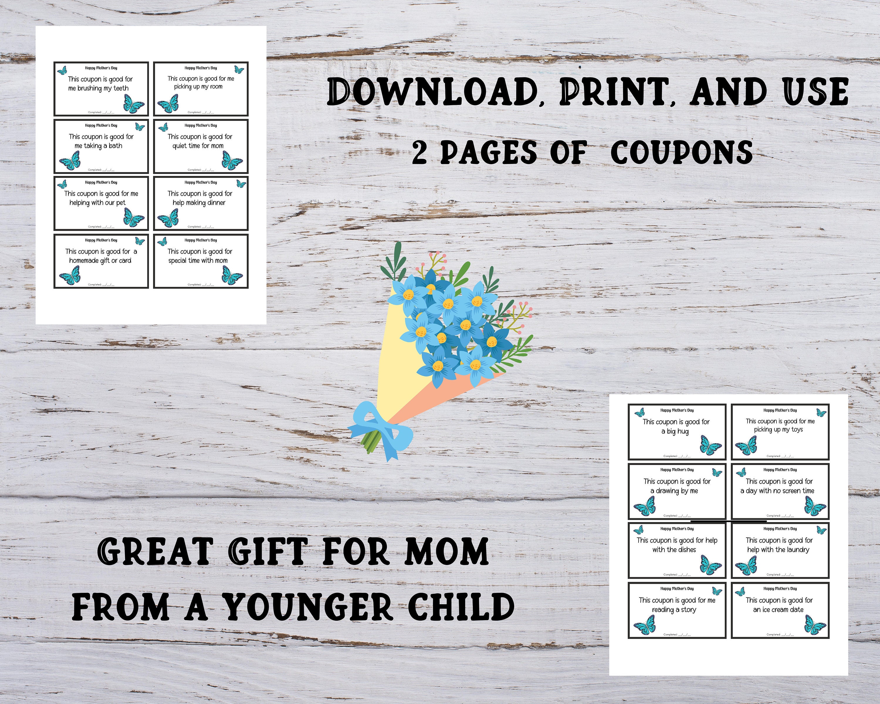 Printable Mother's Day Coupons, Mother's Day Gift, Gift Coupons for Mom ...