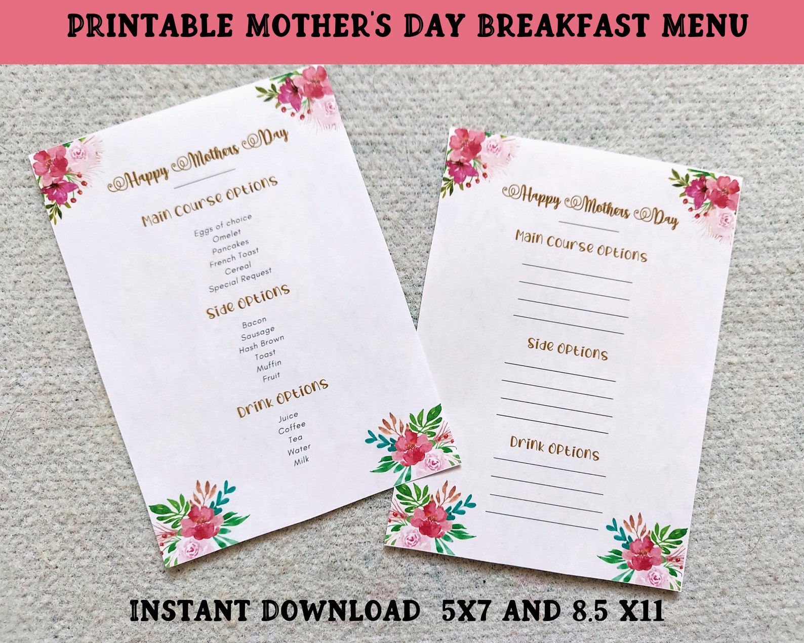 Mothers Day Printable Menu, Mothers Day Breakfast Menu, Printable Menu ...