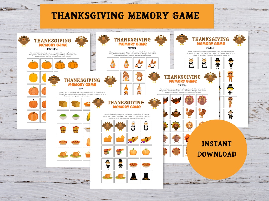 Thanksgiving Memory Game for Kids, Classroom Holiday Party Game ...